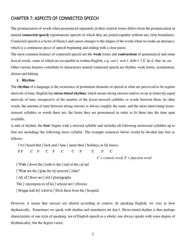 21 - CHAPTER 7 - Aspects of Connected Speech | PDF | Stress ...