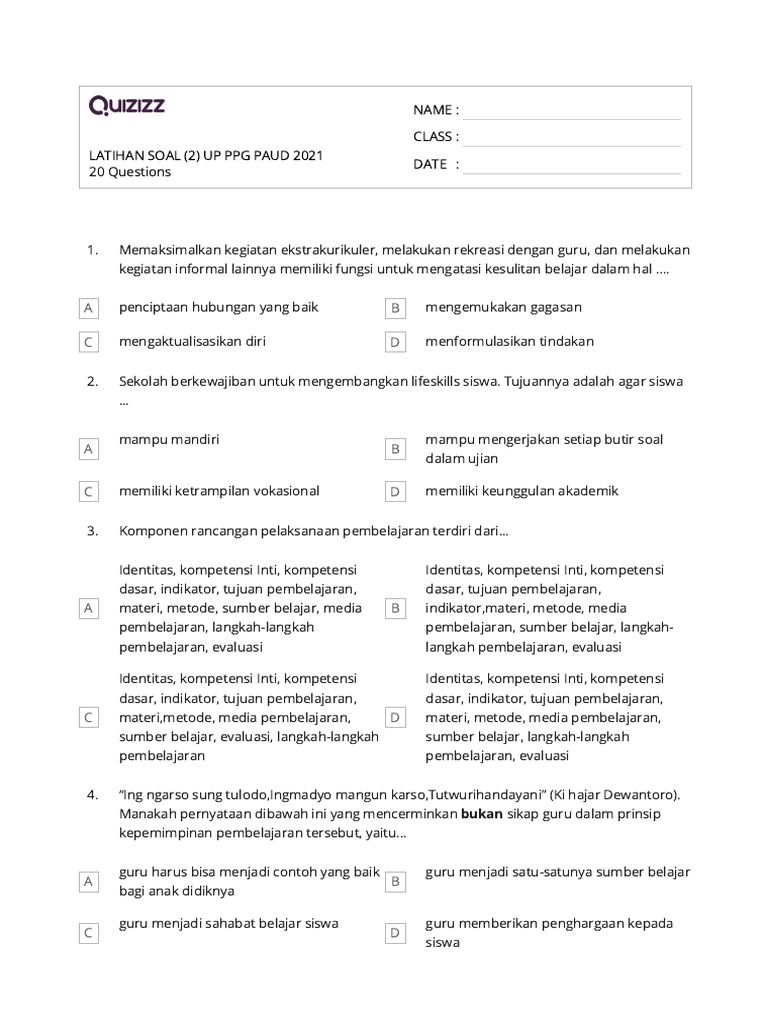 Latihan Soal (2) Up PPG Paud 2021 | PDF