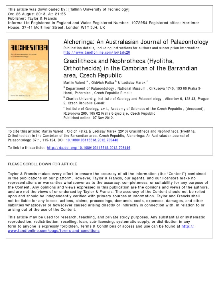 Valent 2013 - Gracilitheca and Nephrotheca (Hyolitha, Orthothecida) in ...