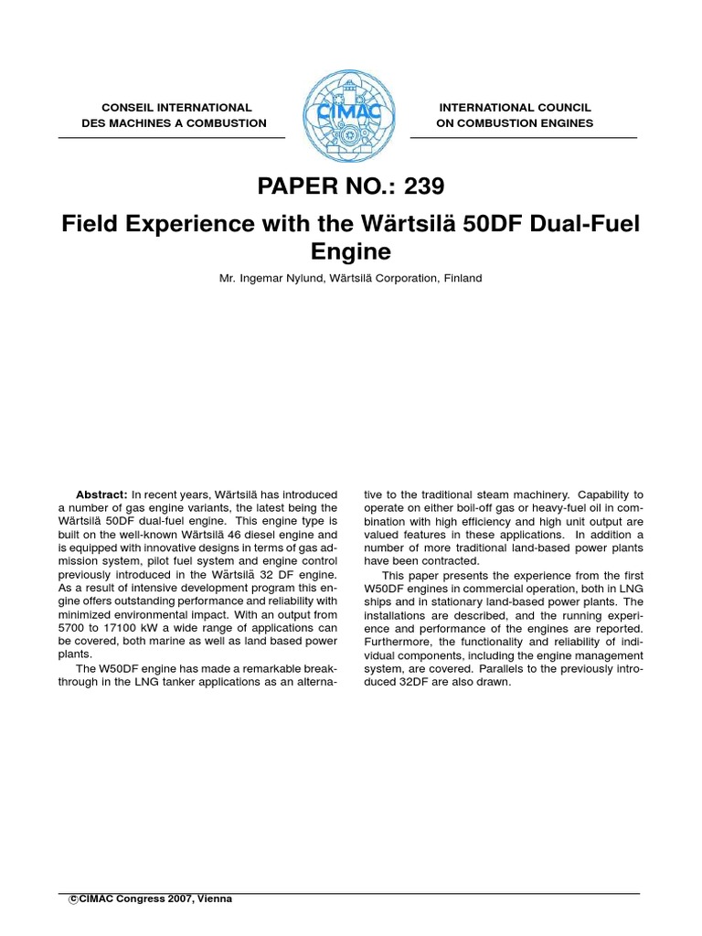Nylund 2007-Field Experience With The Wartsila 50DF Dual-Fuel | PDF ...