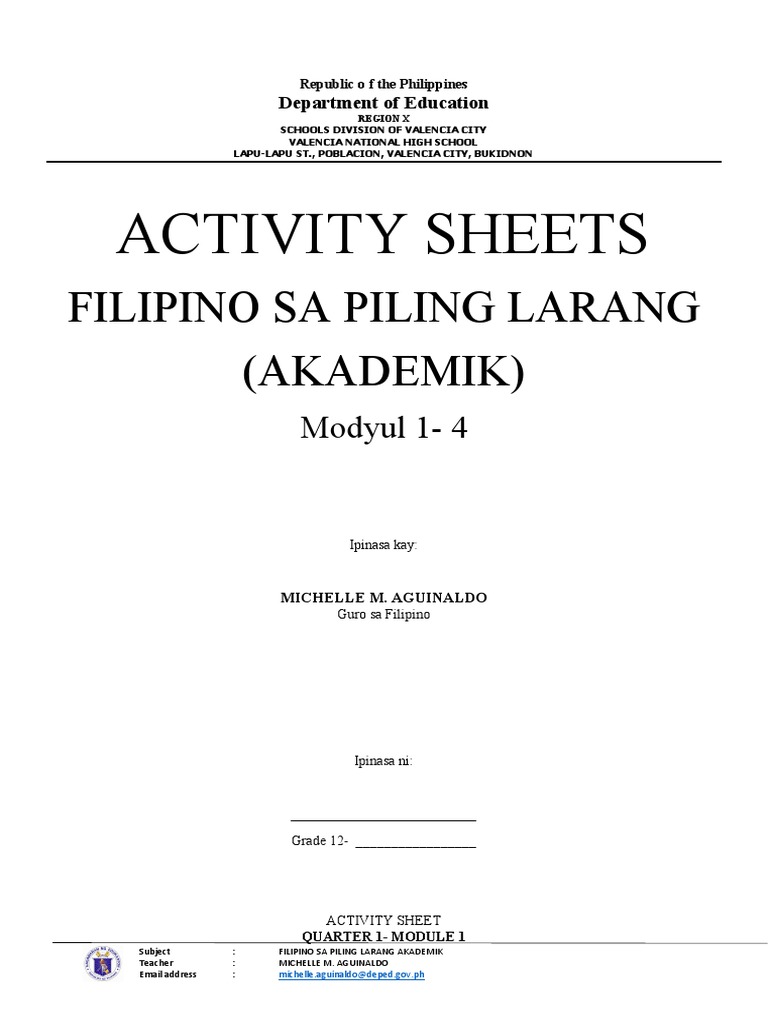 Activity Sheet Filrang Akad q1 | PDF
