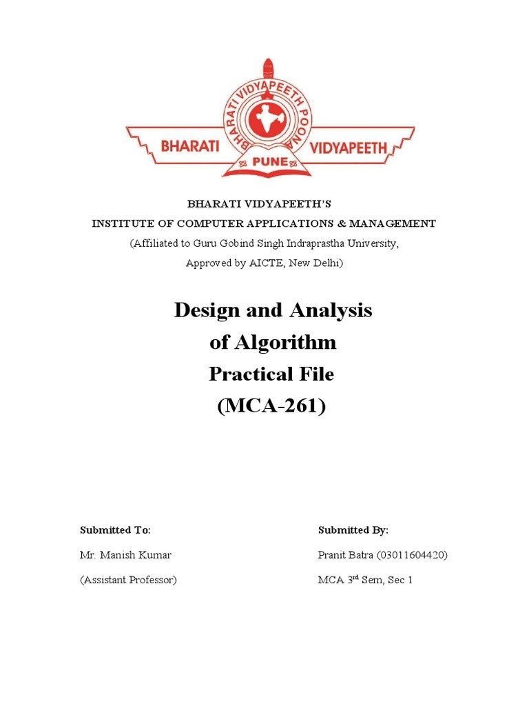 Design and Analysis of Algorithm: Practical File (MCA-261) | PDF | Dynamic Programming | Time ...