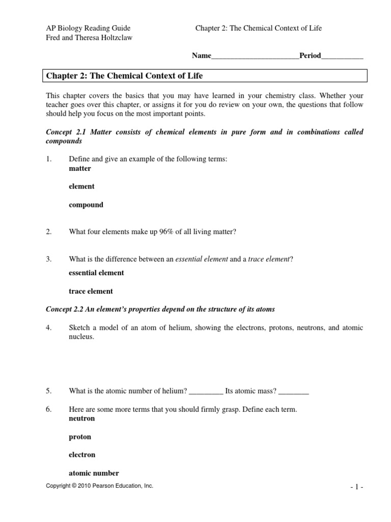 Chapter 2 Chemical Context of Life | PDF | Chemical Bond | Chemical ...