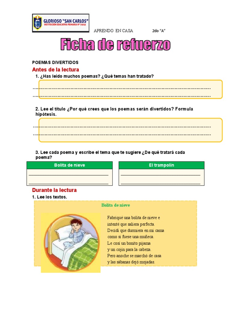 Fichas de poemas divertidos para niños | PDF