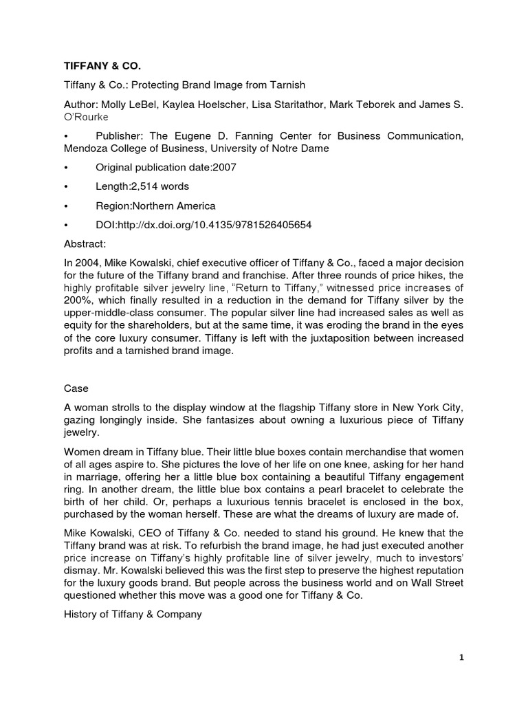 TIFFANY Case | PDF | Brand | Luxury Goods