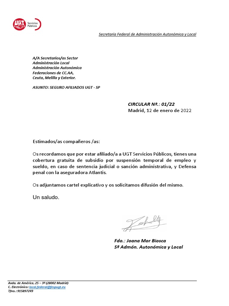 Circular 01 22 Seguro Afiliados | PDF | Seguro | Reaseguro