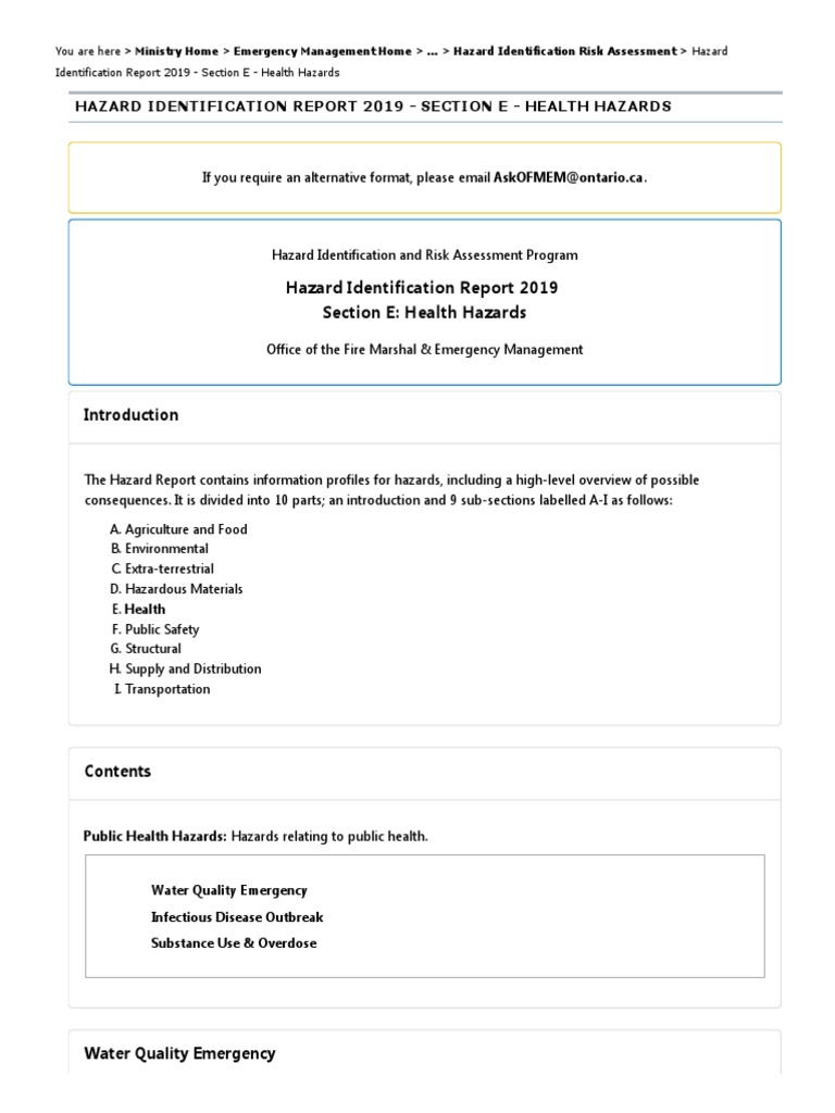 Hazard Identification Report 2019 - Section E - Health Hazards ...
