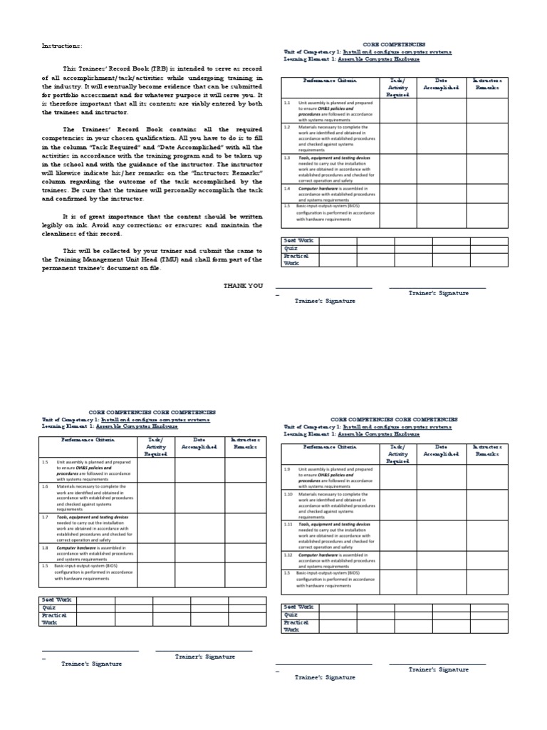 Trainee's Record Book | PDF | Bios | Computer Hardware