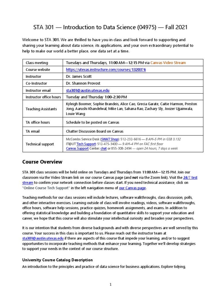 STA 301 - Introduction To Data Science (04975) - Fall 2021: Course ...