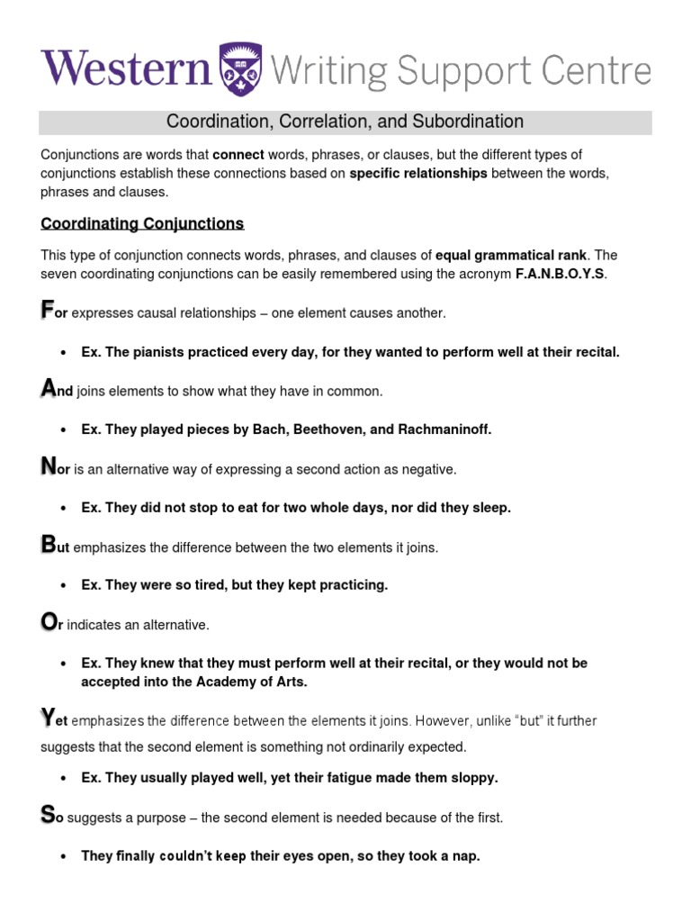 Coordination Correlation And Subordination Coordinating Conjunctions