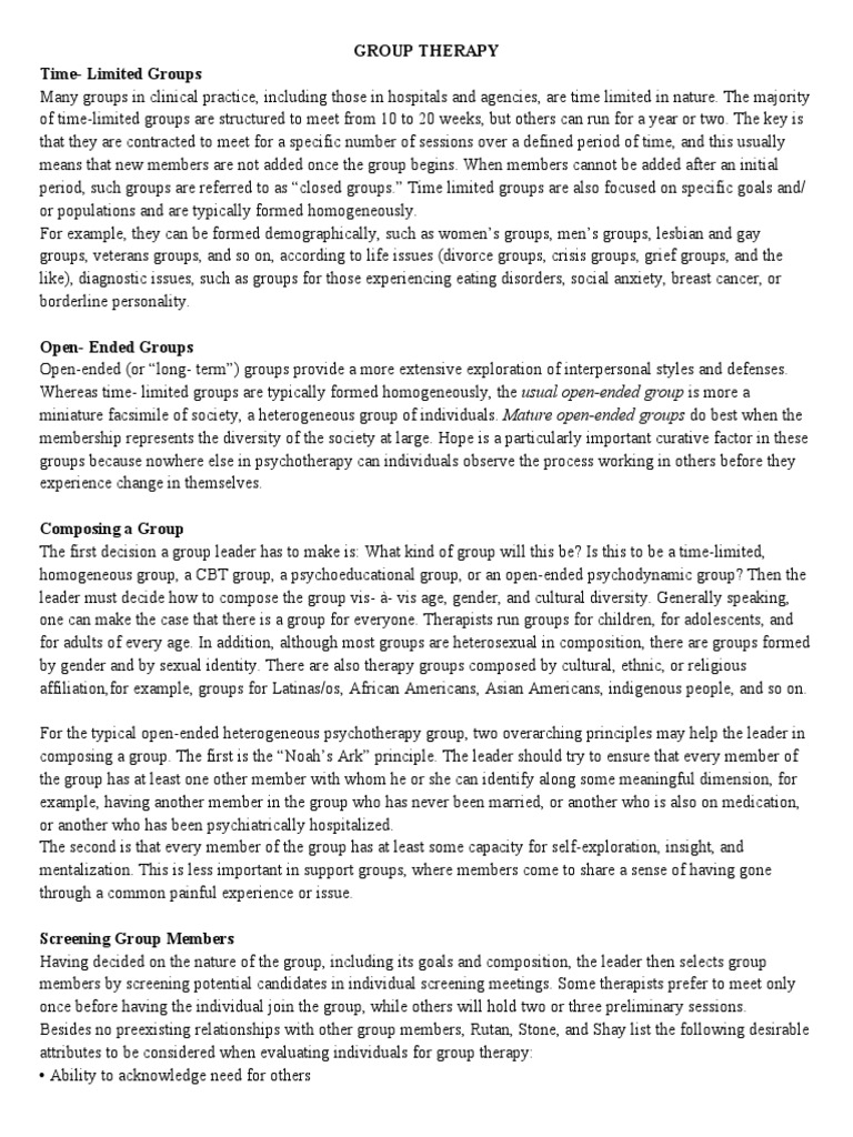 Group Therapy Time-Limited Groups | Download Free PDF | Psychotherapy ...