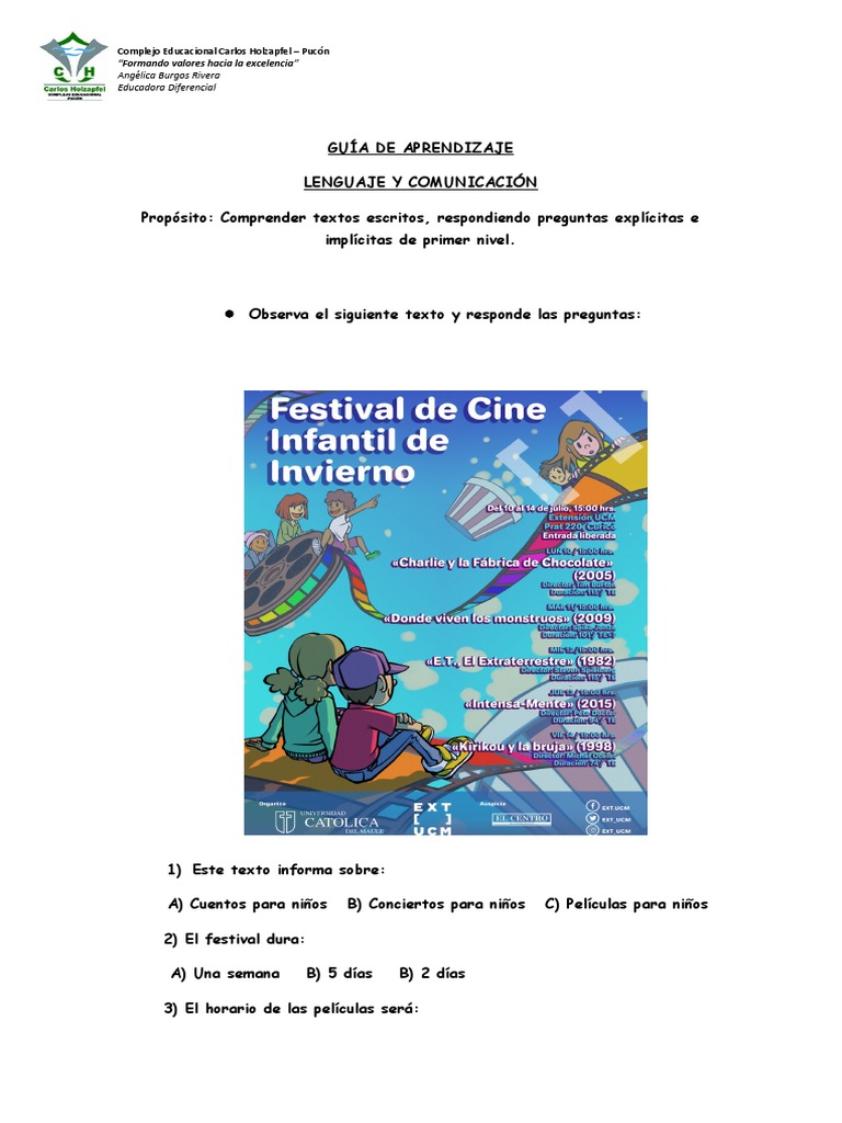 Guía de Aprendizaje: Lenguaje y Comunicación | PDF | Huevo como ...