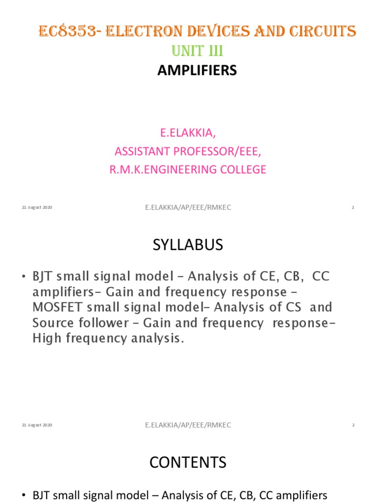 Ec8353-Electron Devices and Circuits: UNIT III | PDF | Amplifier | Bipolar Junction Transistor