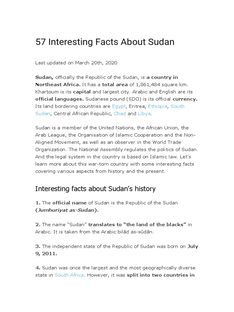 57 Interesting Facts About Sudan | PDF | Sudan | Nile