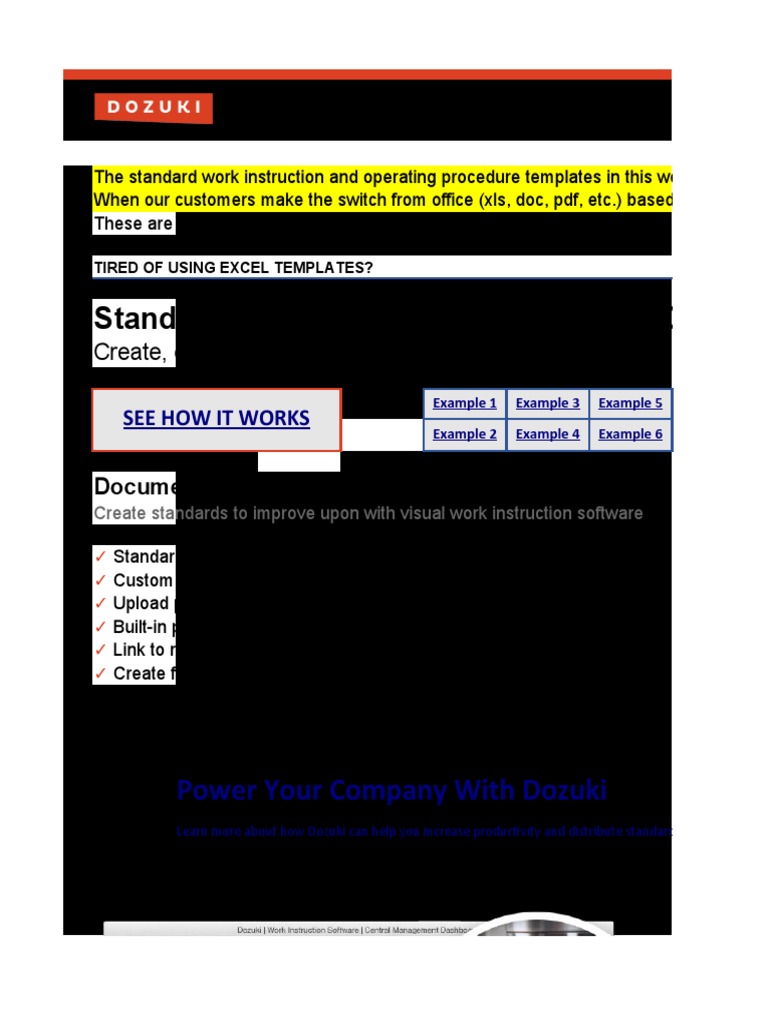 Dozuki Standard Work Instruction Templates | PDF | Microsoft Excel ...