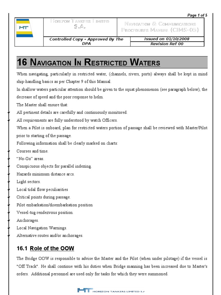 Navigation Procedures in Restricted Waters | PDF | Ships | Navigation