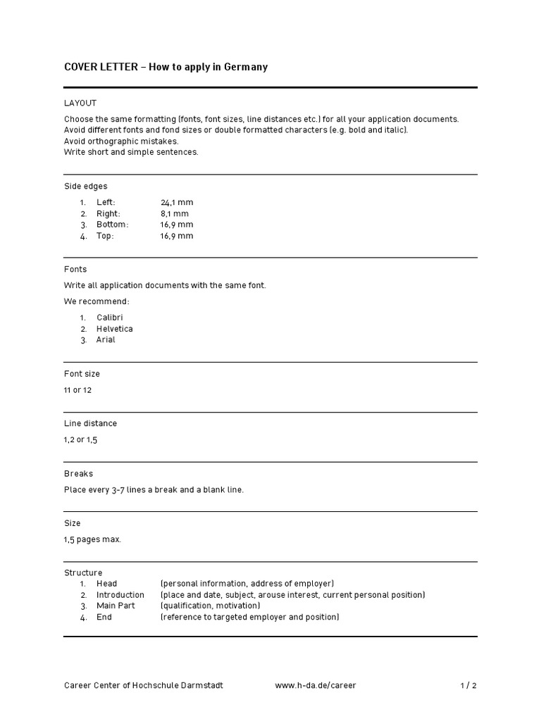 COVER LETTER - How To Apply in Germany: Layout | PDF | Arial | Text