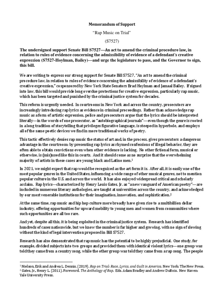 Memorandum of Support - "Rap Music On Trial" | PDF | Hip Hop Music ...