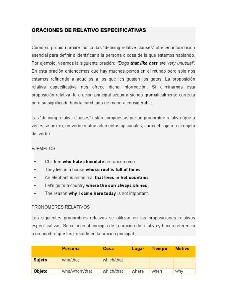 Hoja De Trabajo De Oraciones Relativas Lengua Castellana Y Literatura