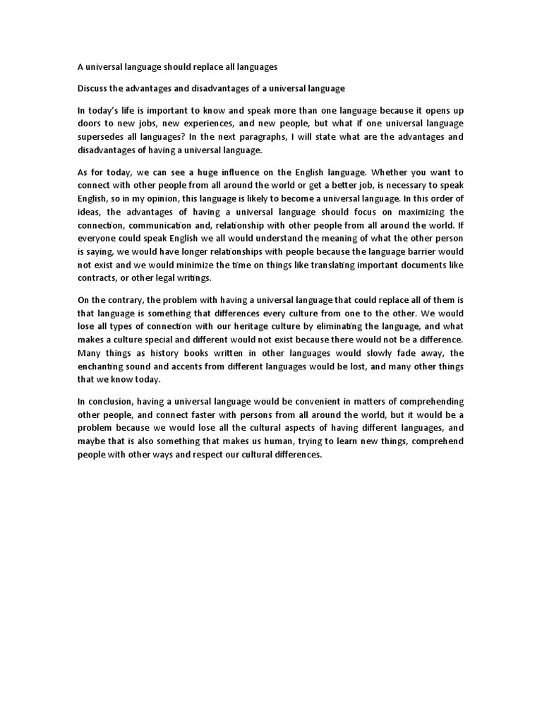 Universal Language: Pros and Cons | PDF