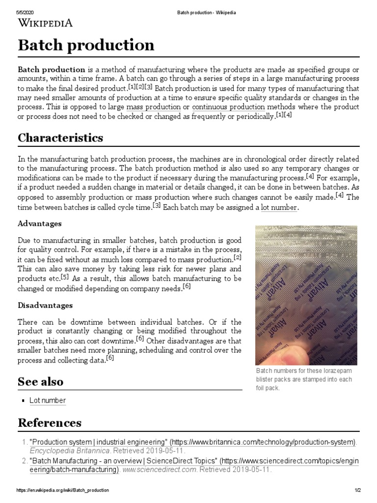 Batch Production - Wikipedia | PDF | Production And Manufacturing ...