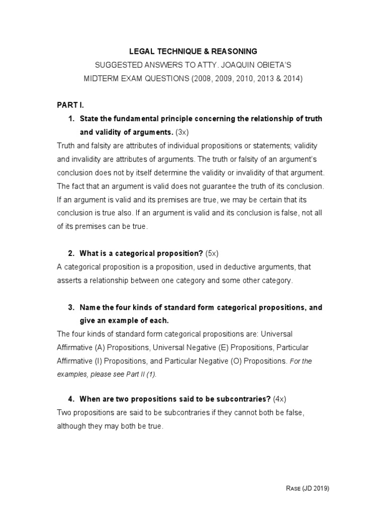 Logic Midterm Exam Compilation Atty Obie | PDF | Argument | Logical Consequence