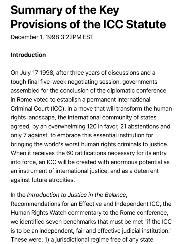 Summary Key Provisions Icc Statute | PDF | International Criminal Court ...