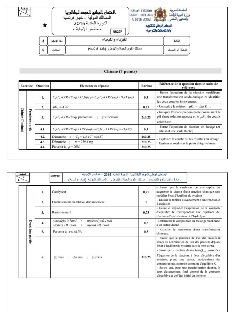 Correction Examen 2016-2020 | Descargar gratis PDF | Ester | Équilibre chimique