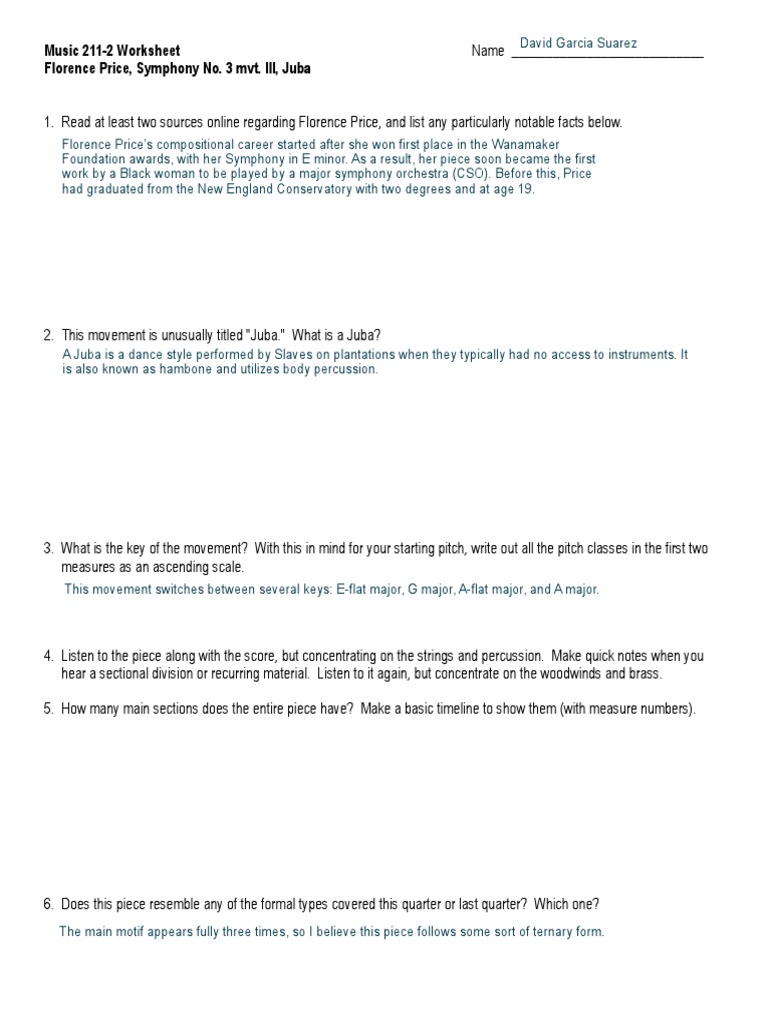 Music 211-2 Worksheet Name - Florence Price, Symphony No. 3 Mvt. III ...