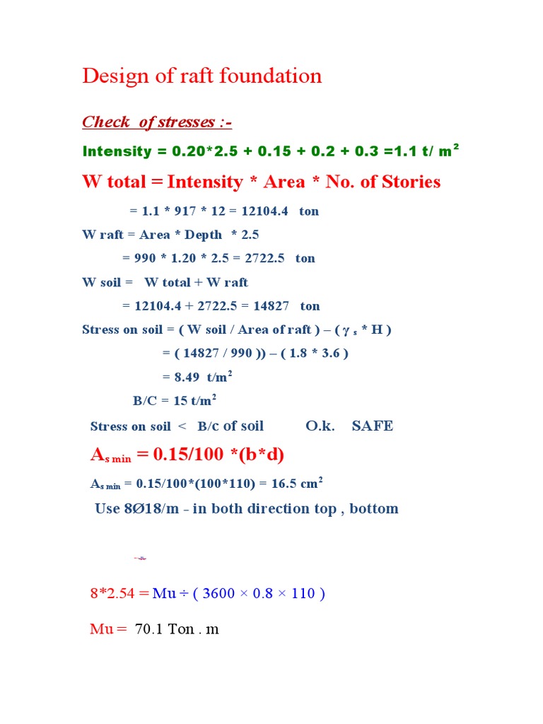Design of Raft Foundation: W Total Intensity Area No. of Stories | PDF