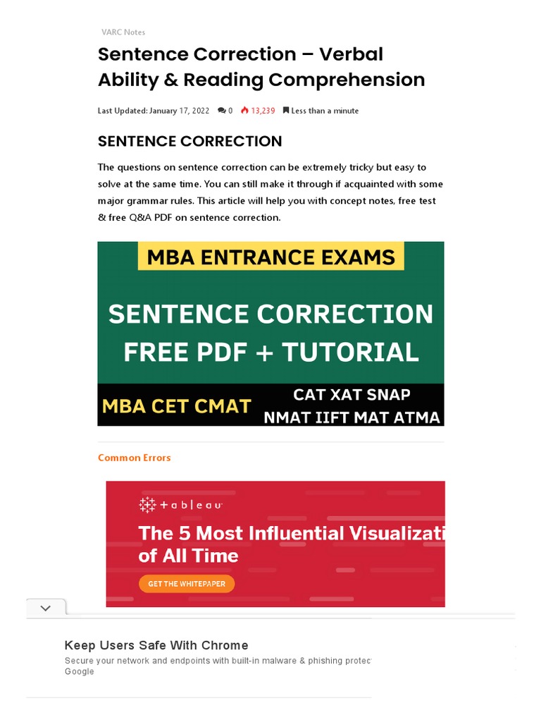 Sentence Correction - Verbal Ability & Reading Comprehension | PDF ...