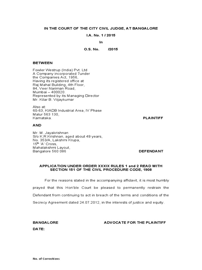 Application Under Order 39 Rules 1 and 2 | PDF | Injunction | Government