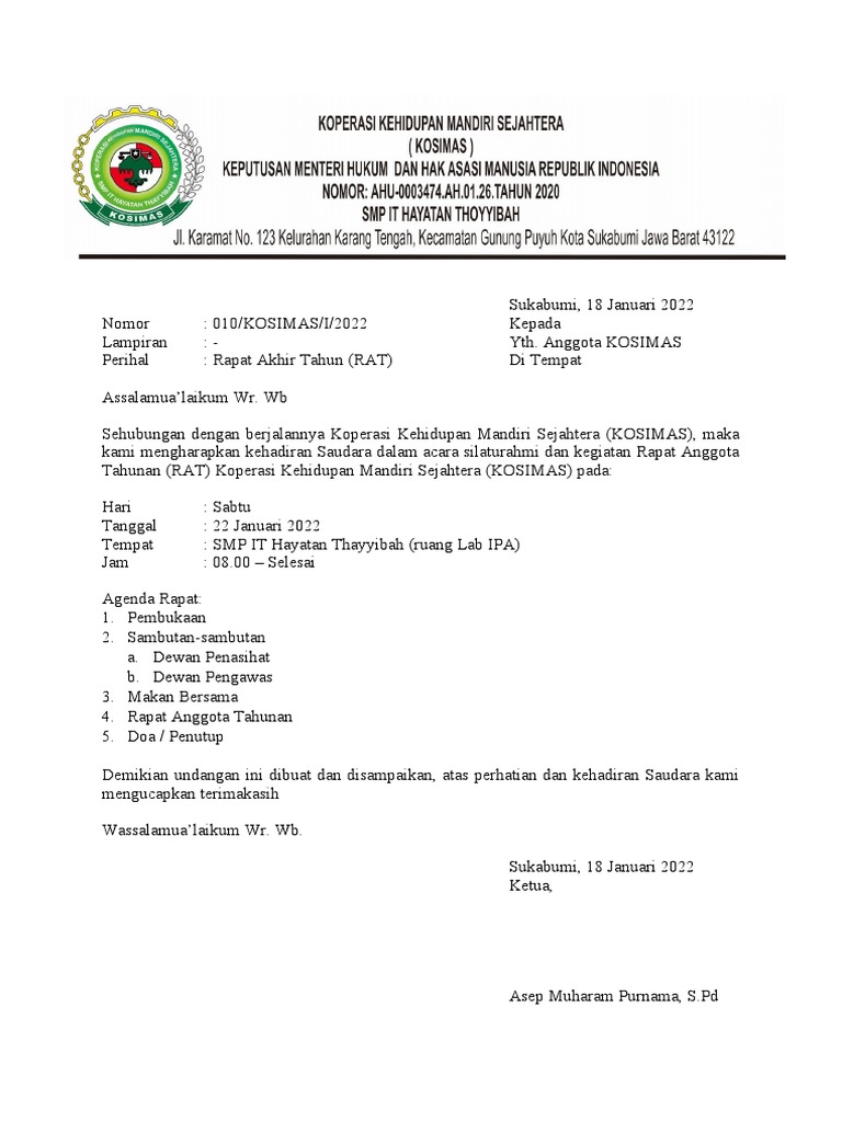 Surat Undangan RAT 2022 | PDF