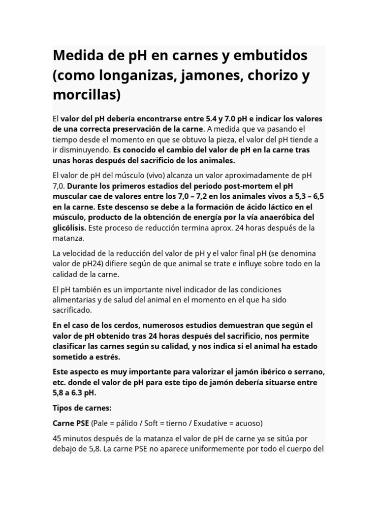 pH en carnes y embutidos: calidad y conservación | PDF | Carne | jamón