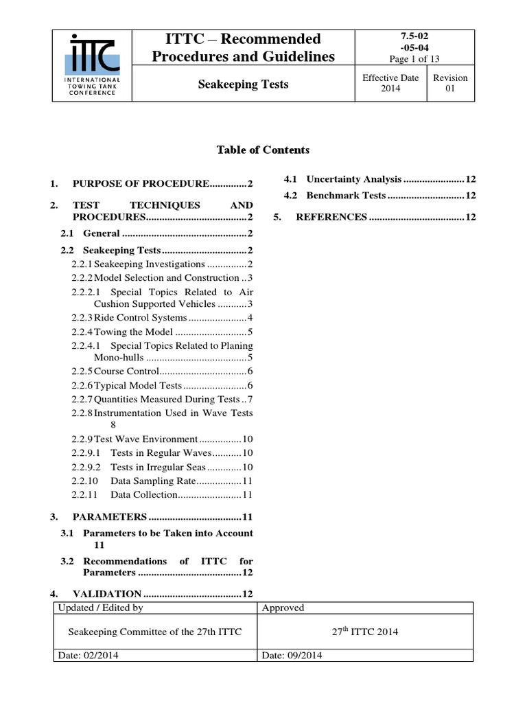 ITTC - Recommended Procedures and Guidelines: Seakeeping Tests | PDF ...