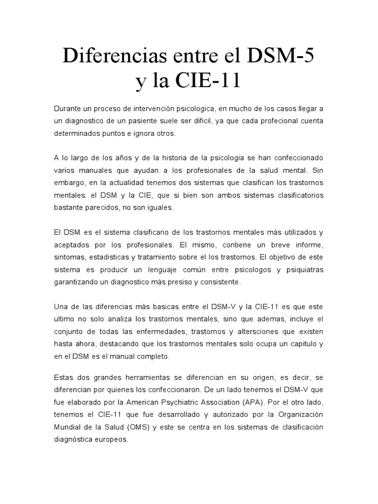 Diferencias DSM Vs CIE | PDF | Manual Diagnóstico y Estadístico de los Trastornos Mentales ...