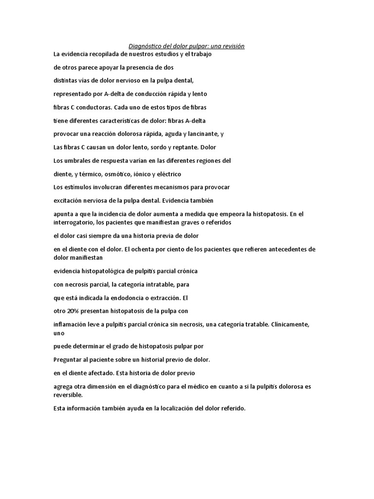 Diagnóstico Del Dolor Pulpar - TRADUCIDO | PDF | Dolor | Nervio