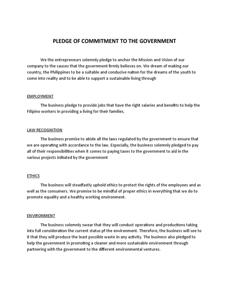 Pledge of Commitment To The Government | PDF