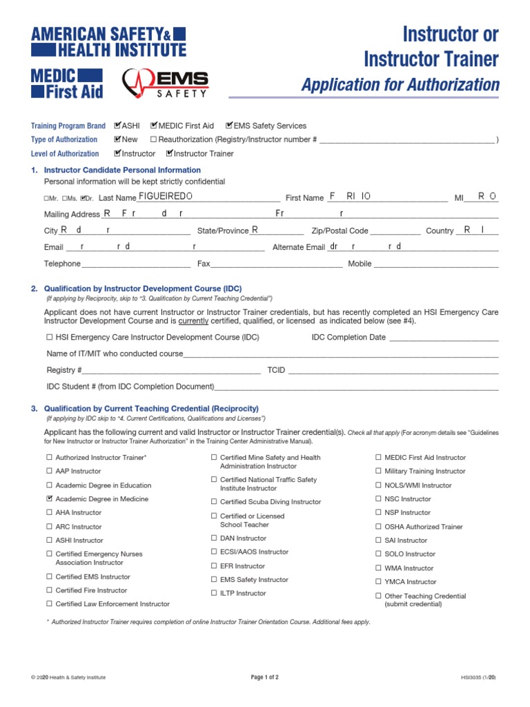 Instructor or Instructor Trainer: Application For Authorization | PDF ...