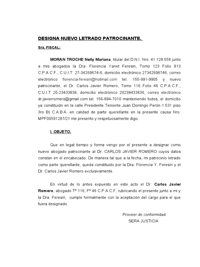 Designa Nuevo Letrado Patrocinante | PDF