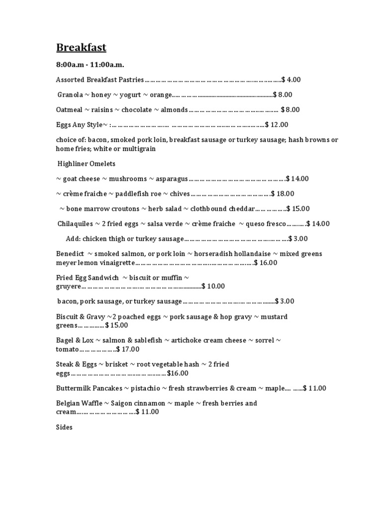 Breakfast: 8:00a.m - 11:00a.m | PDF | Foods | Cuisine