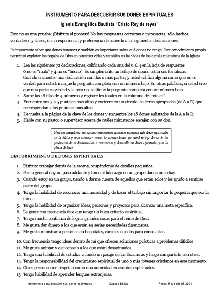 Instrumento para Descubrir Sus Dones | PDF | Oración | Biblia