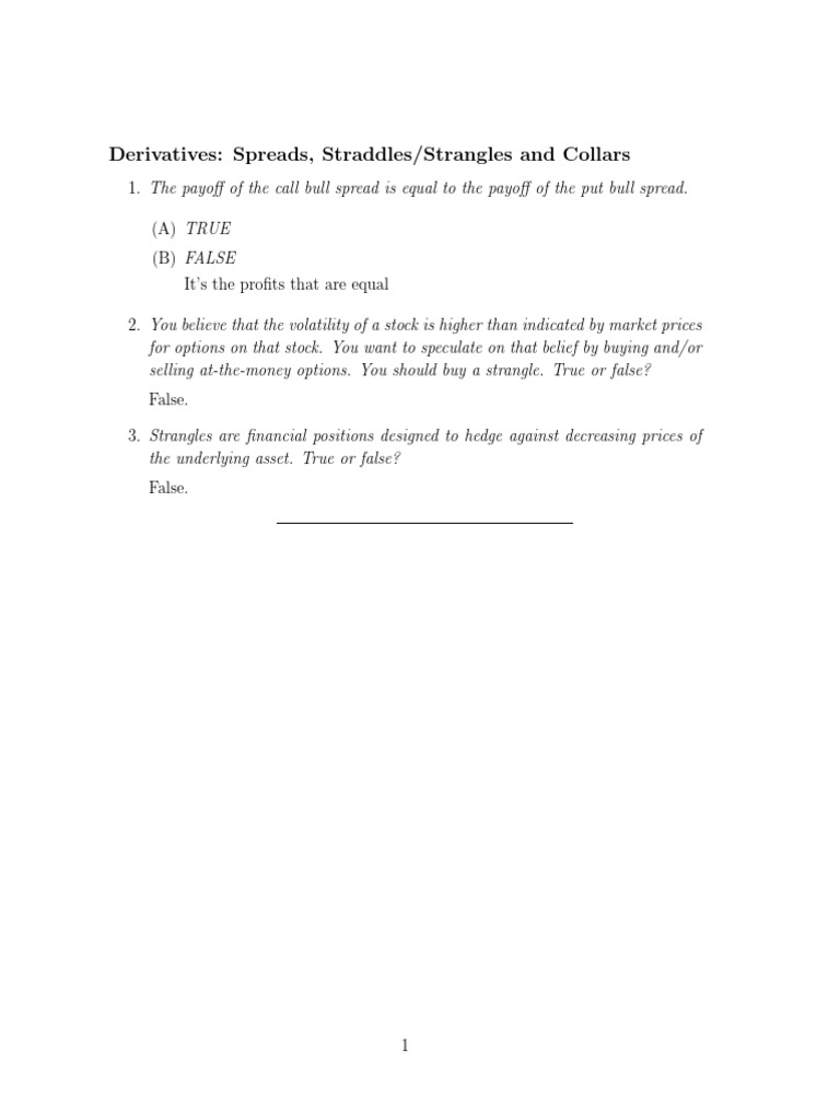 Derivatives: Spreads, Straddles/Strangles and Collars | PDF | Option ...