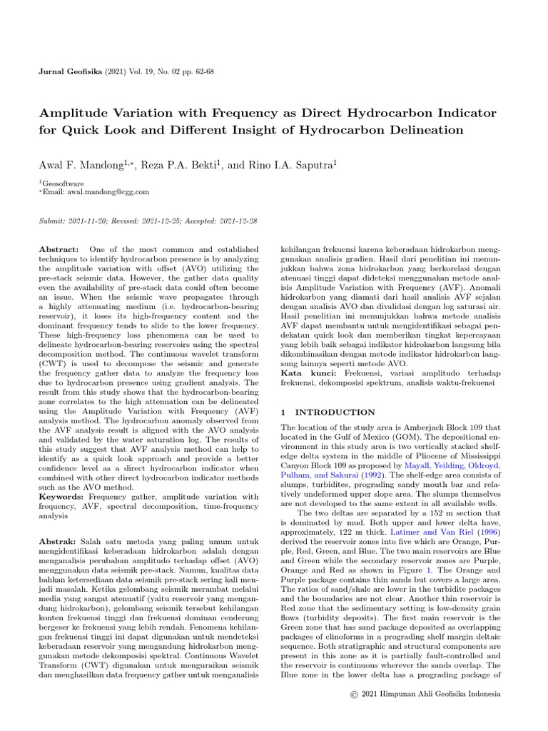 Amplitude Variation With Frequency As Direct Hydrocarbon Indicator For ...