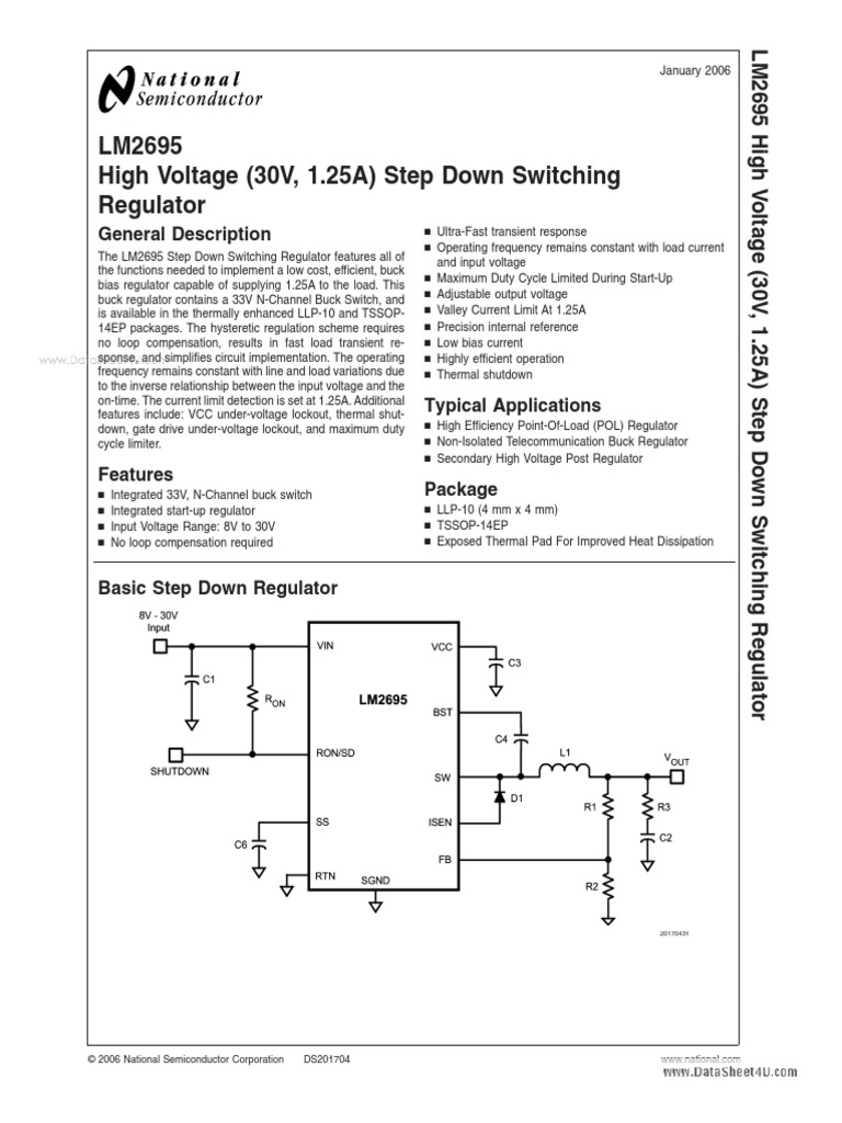 LM2695 High Voltage (30V, 1.25A) Step Down Switching Regulator | PDF ...