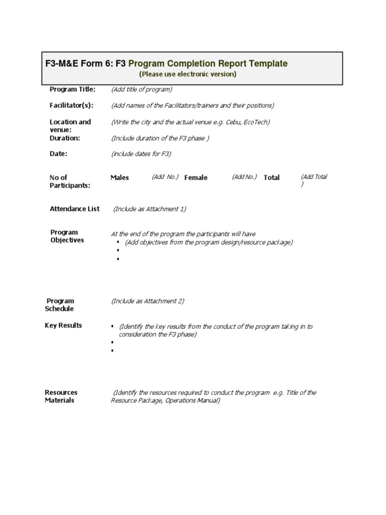 F3 Program Completion Report | PDF | Business