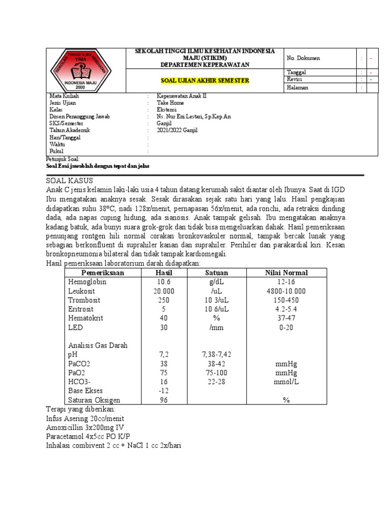 Soal Uas Keperawatan Anak 2 Ekstensi 2021 Ganjil | PDF