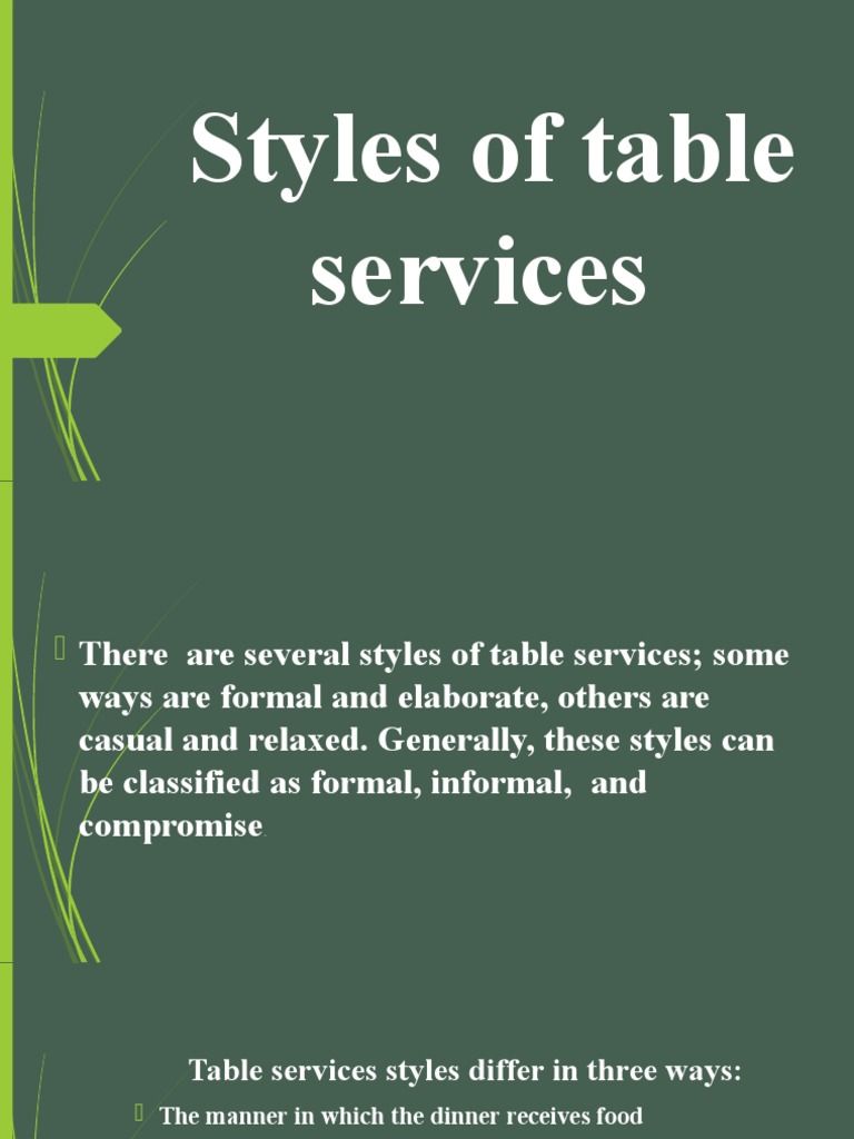 Table Service Styles Explained | PDF | Tableware | Buffet