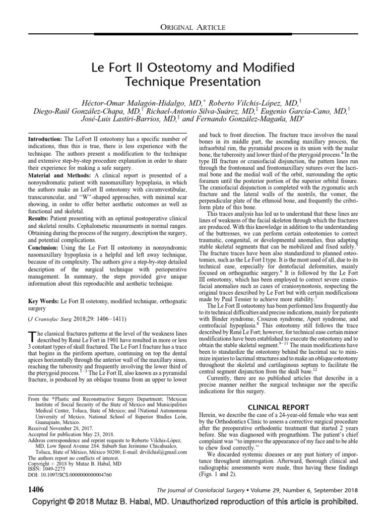 Le Fort II Osteotomy and Modified Technique Presentation: Riginal ...