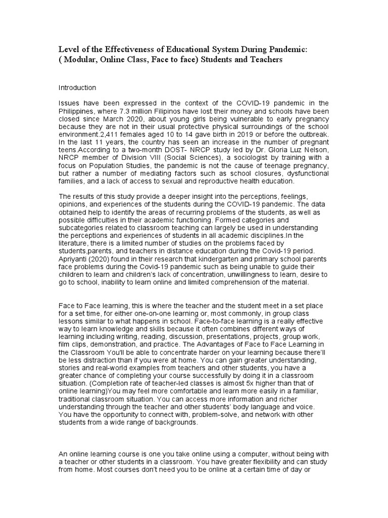 Level of The Effectiveness of Educational System D | PDF | Educational ...